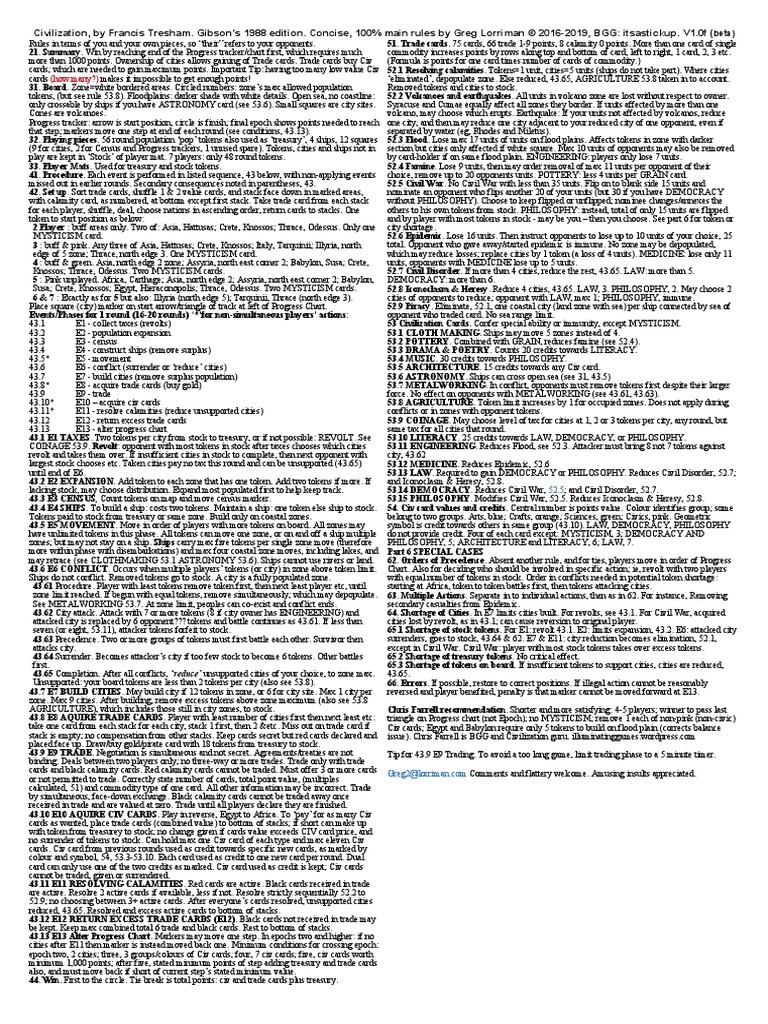 Concise, 100% Main Rules of Civilization, by Francis Tresham. V1.0f ...