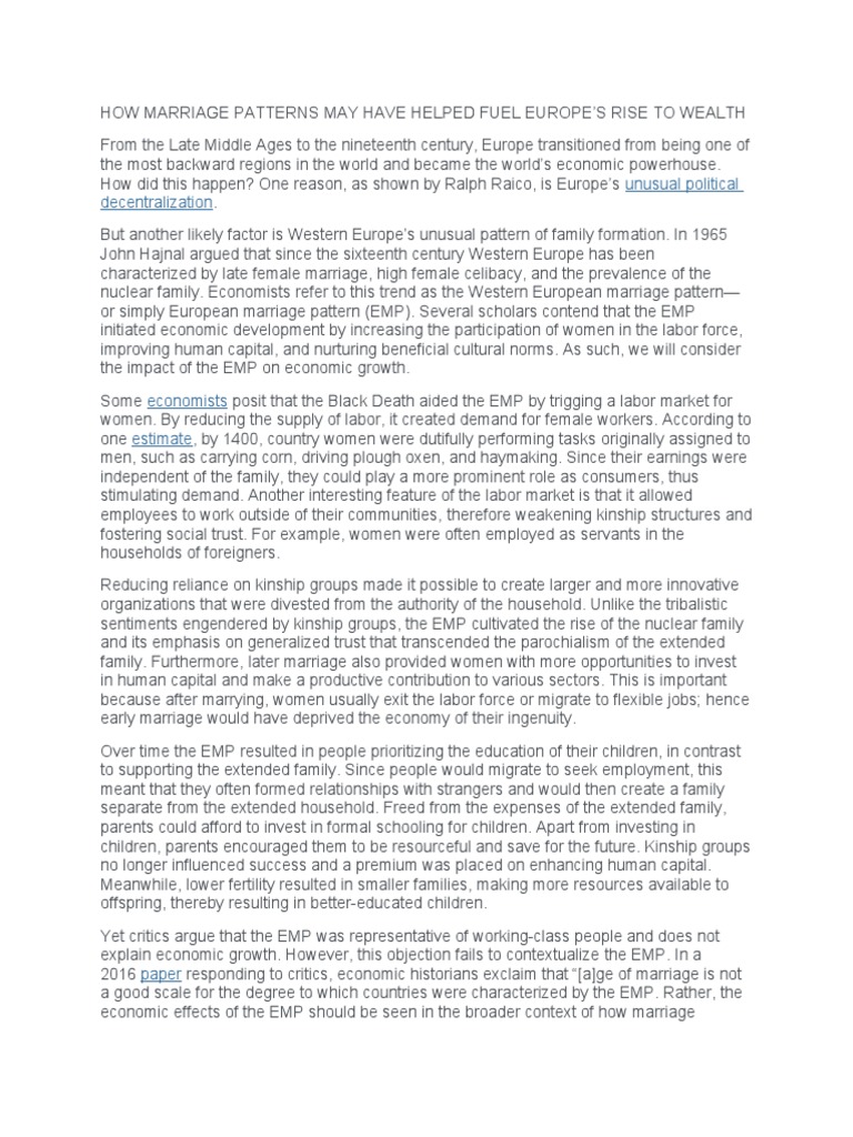 How Marriage Patterns May Have Helped Fuel Europe | PDF | Family ...