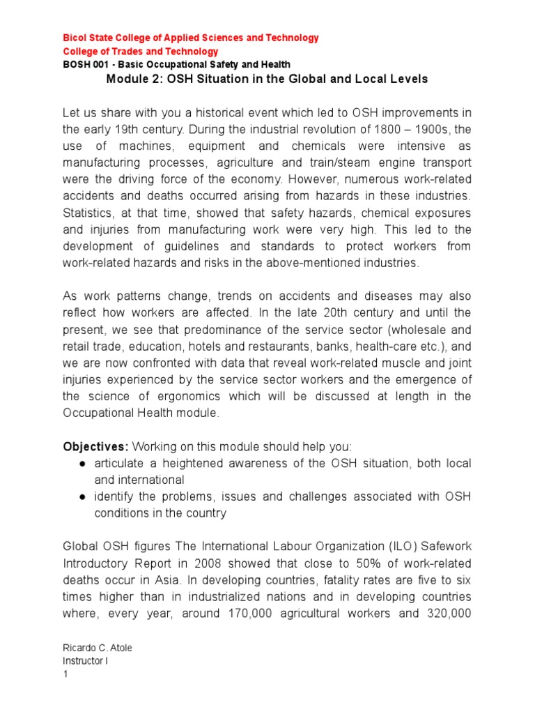 Module 2 - OSH Situation in The Global and Local Levels | PDF ...