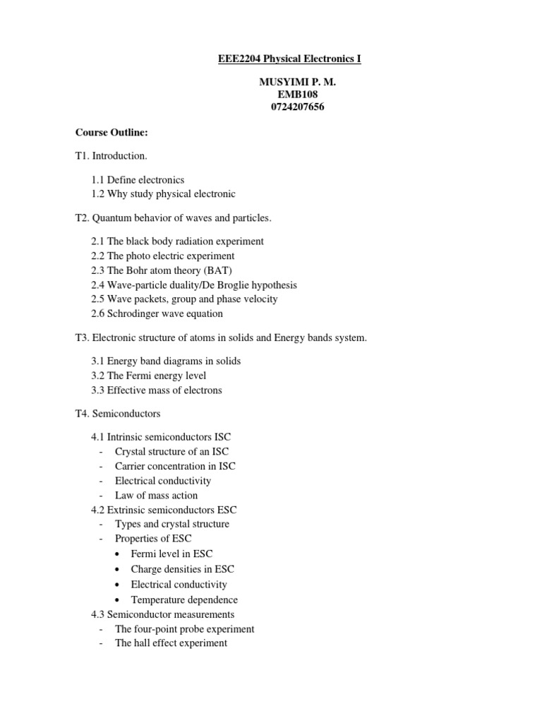 Course Outline EEE2204 Physical Electronics I | Download Free PDF ...