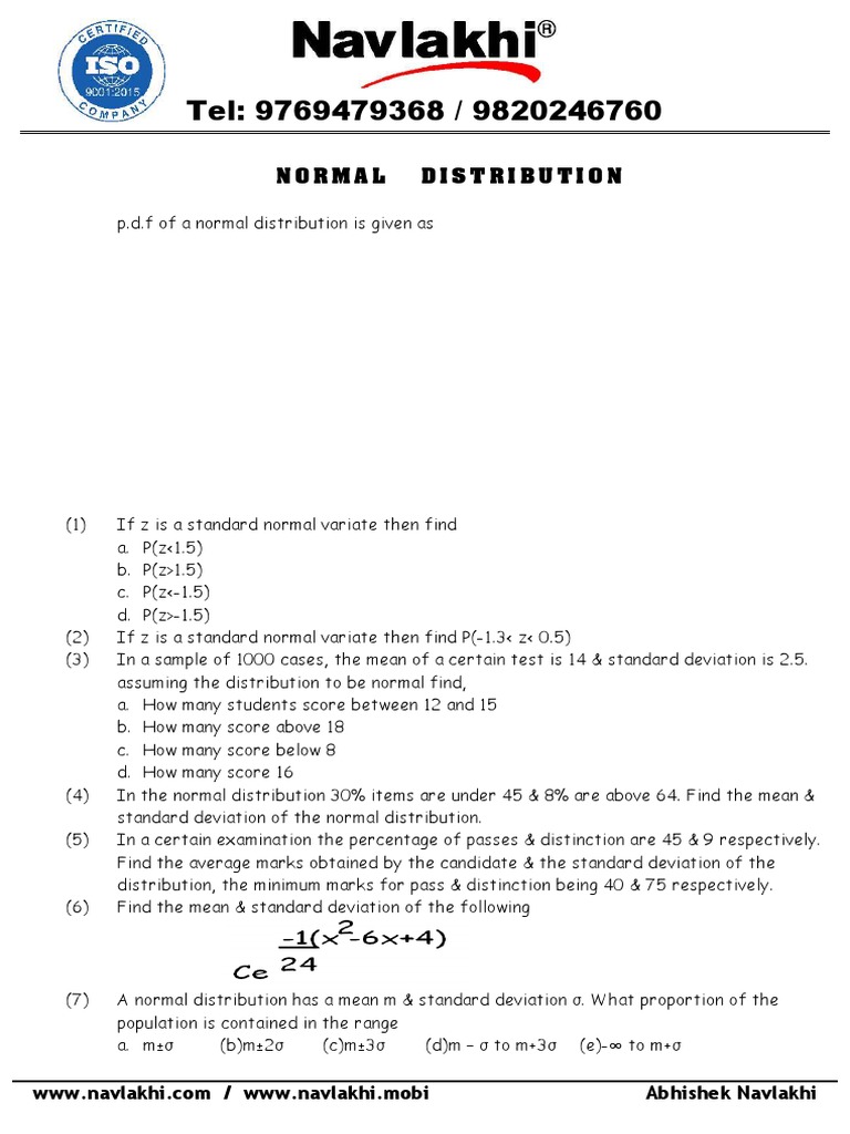 (Class) Normal Distribution | PDF | Normal Distribution | Standard ...