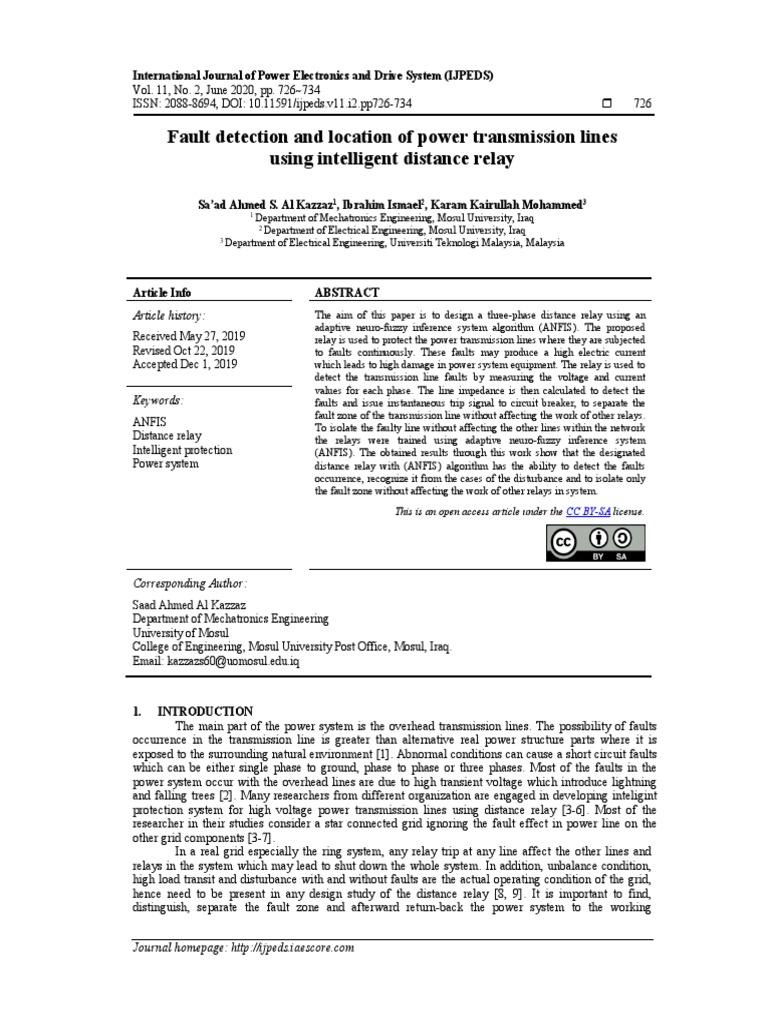 Fault Detection and Location of Power Transmission Lines Using Intelligent Distance Relay | PDF ...