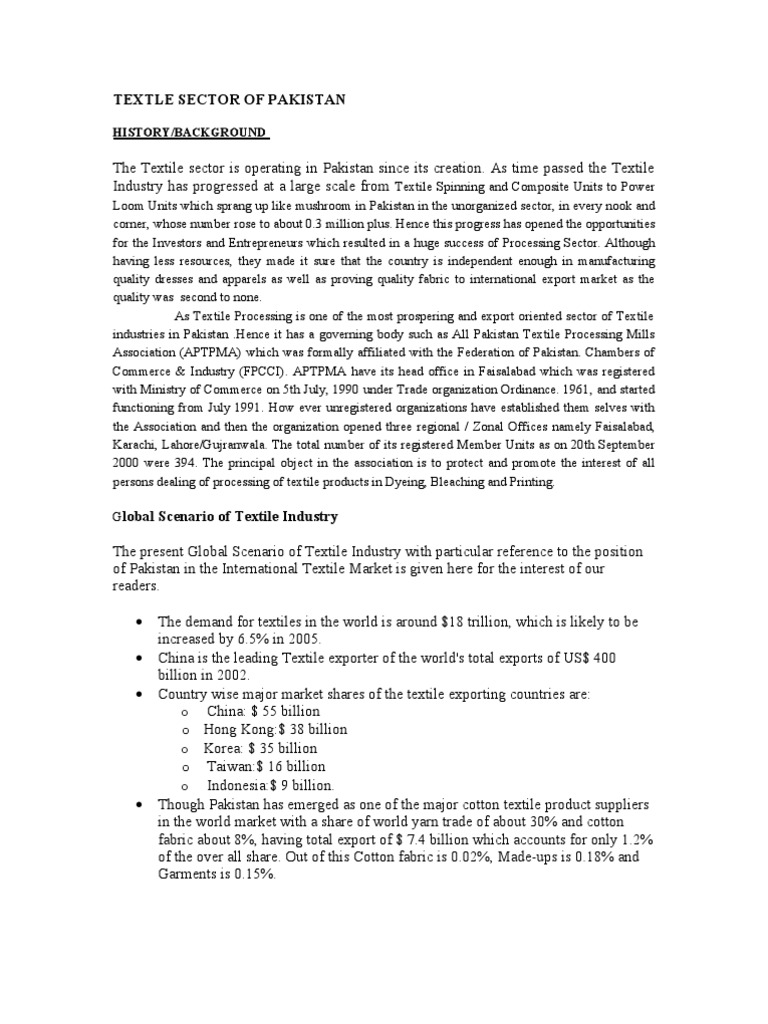 Textile Sector in Pakistan: Overview and Challenges | PDF | Textiles ...