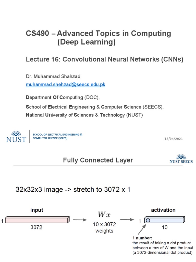 Cs490 Advanced Topics in Computing (Deep Learning) : Lecture 16: Convolutional Neural Networks ...