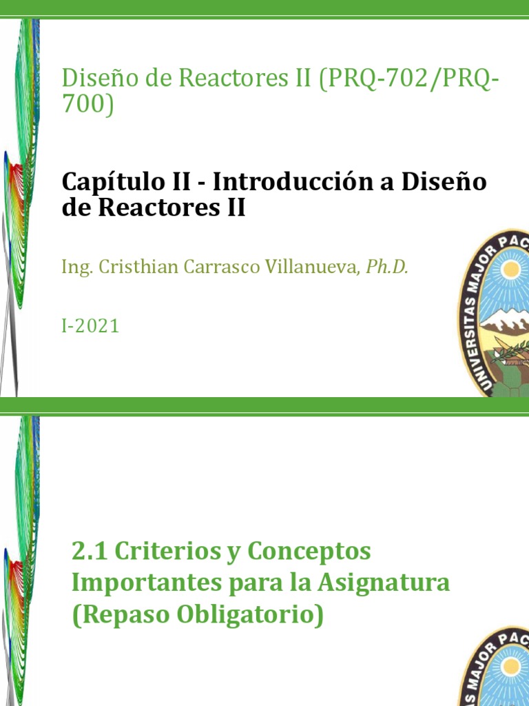 Capítulo II Introducción A Diseño de Reactores II - 2021 FINAL | PDF | Reactor Quimico | Diseño