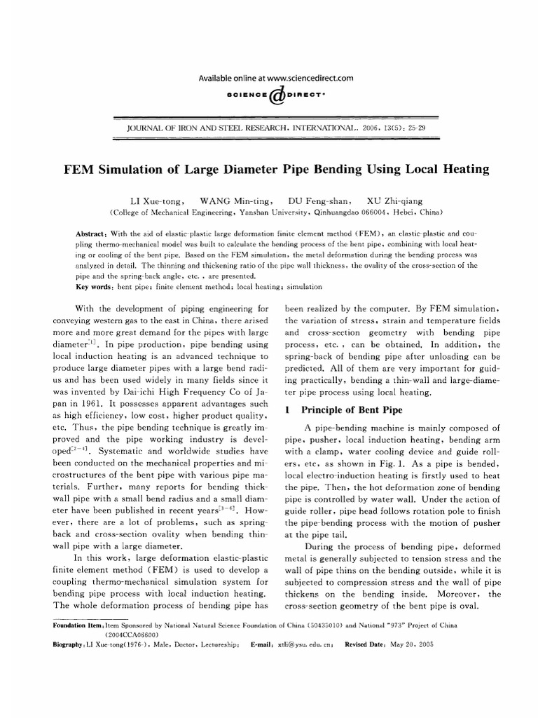 FEM Simulation of Large Diameter Pipe Bending Using Local Heating | PDF ...