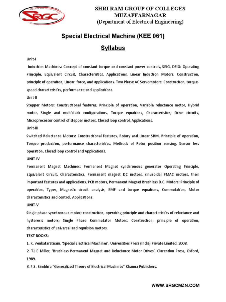 Special Electrical Machine Syllabus | PDF