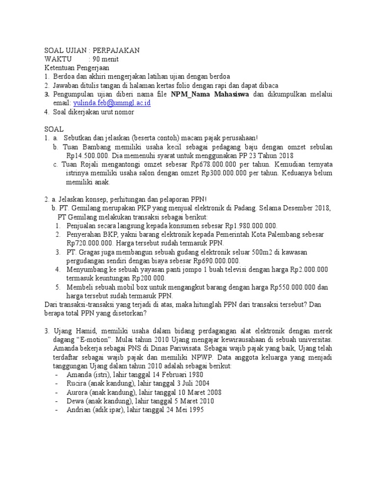 SOAL Latihan ATS Perpajakan 2021 | PDF