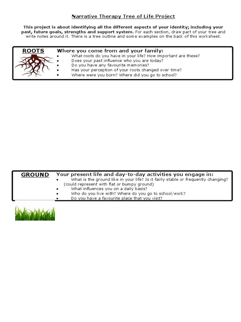 Tree of Life Narrative Therapy Worksheet | PDF | Behavioural Sciences ...