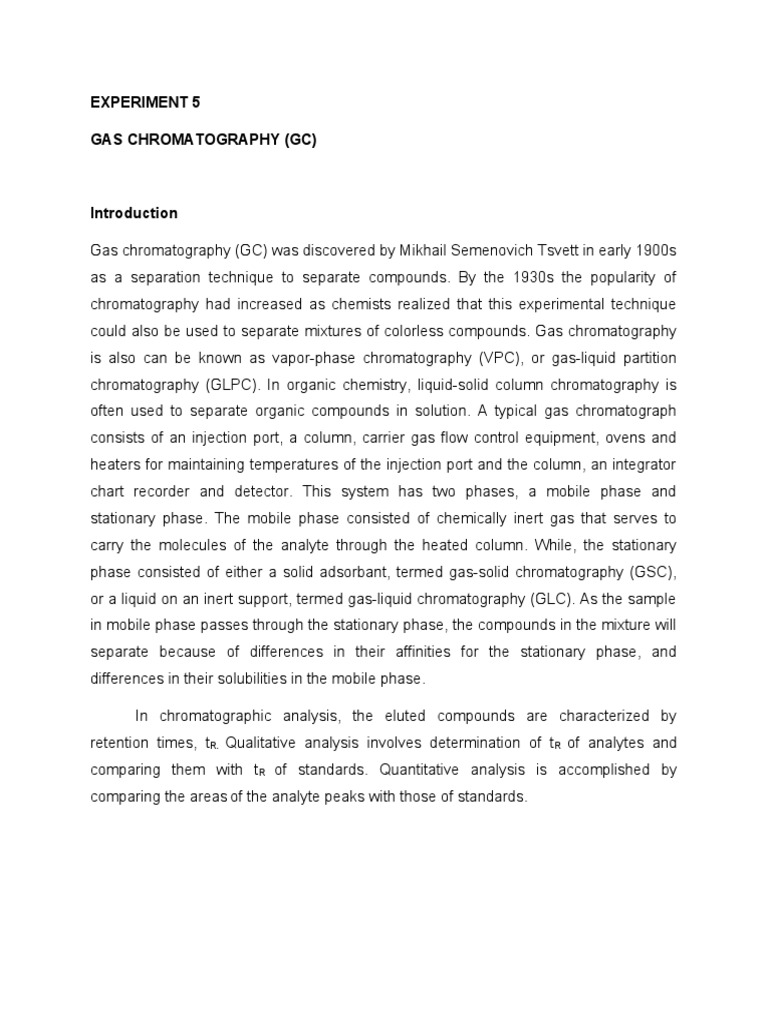 Experiment 5 Gas Chromatography (GC) | PDF | Chromatography | Elution