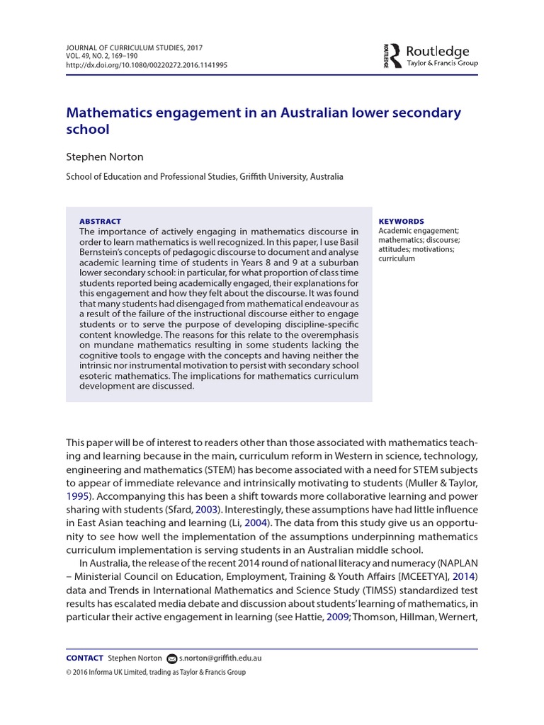 Mathematics Engagement in An Australian Lower Secondary School | PDF ...