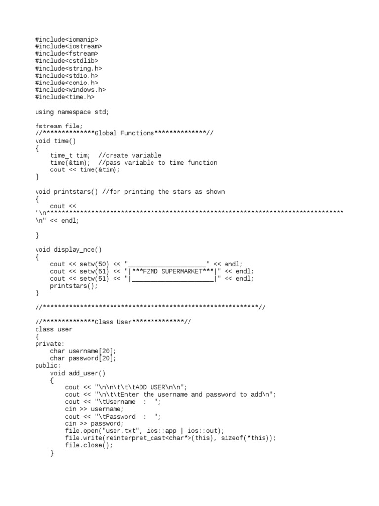 Super Market Billing System | PDF | Object Oriented Programming | Computer Programming