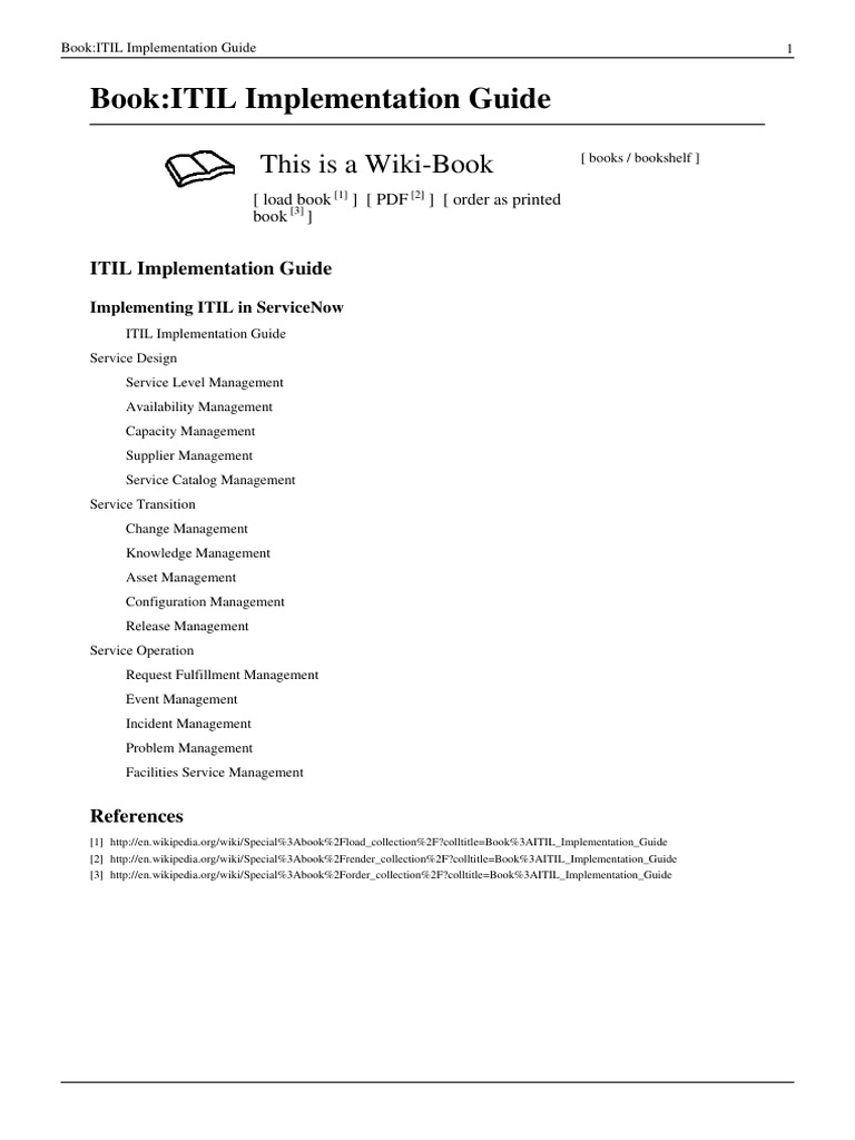 Book:ITIL Implementation Guide: This Is A Wiki-Book | PDF