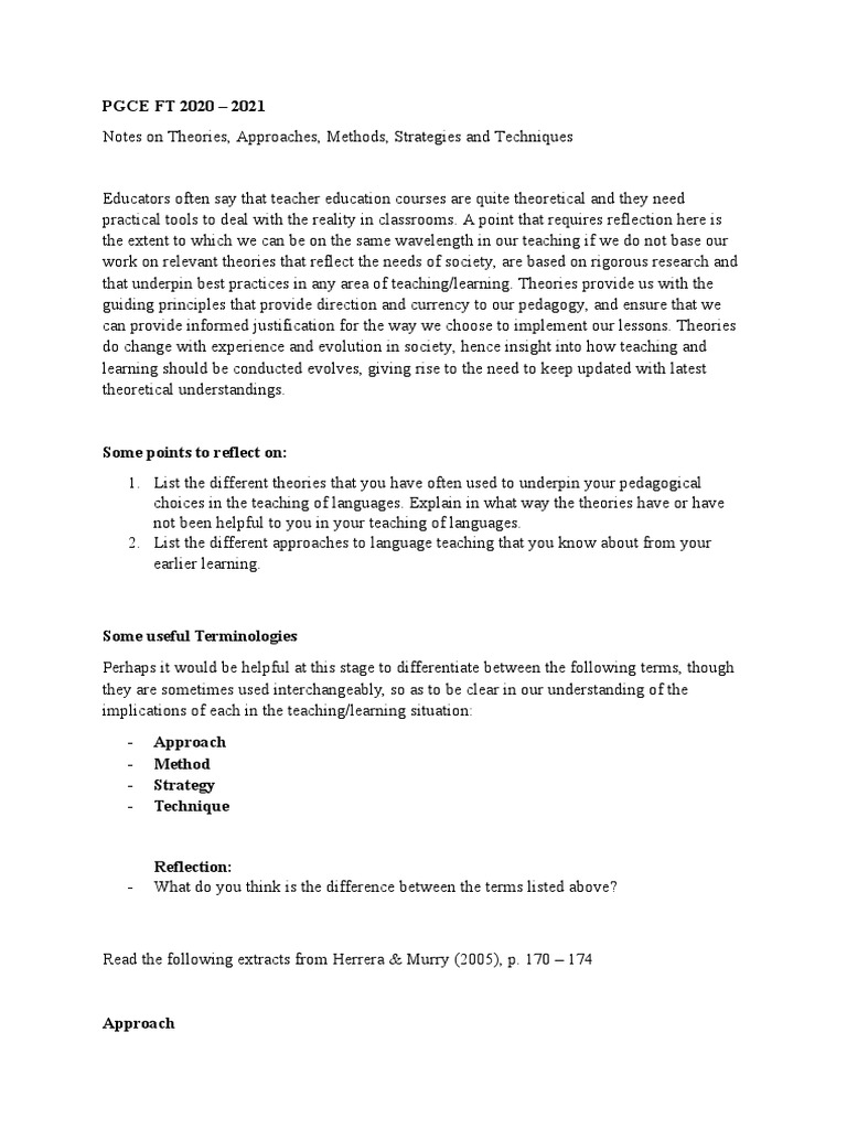 PGCE FT Notes On Approaches, Methods Etc | PDF | Language Education ...