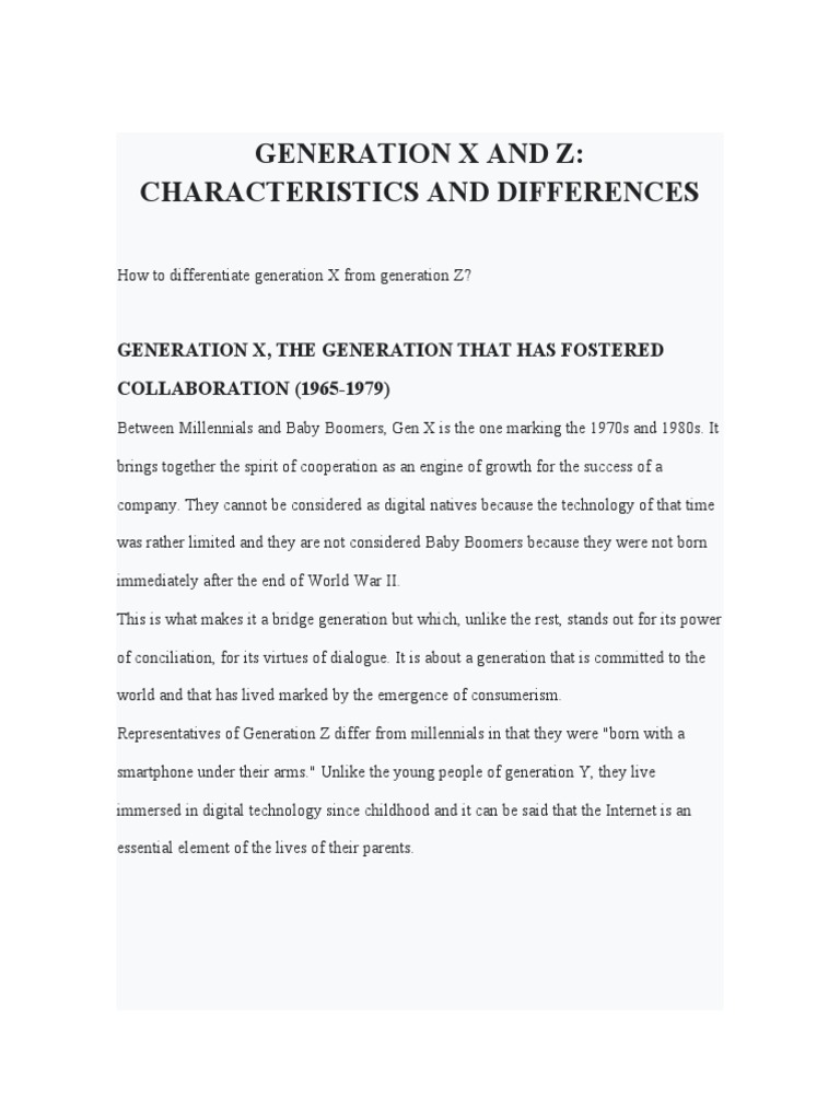 Generation X and Z: Characteristics and Differences | PDF | Millennials ...