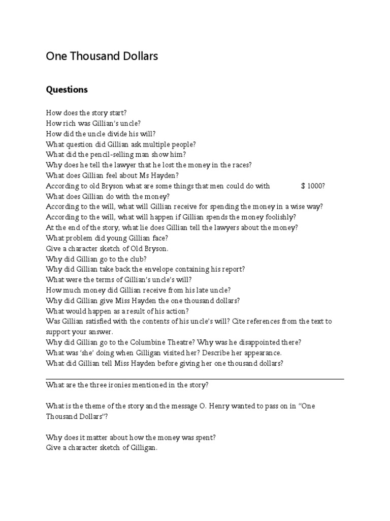 Reading I Final Questions | PDF | Mystery, Thriller & Crime Fiction ...