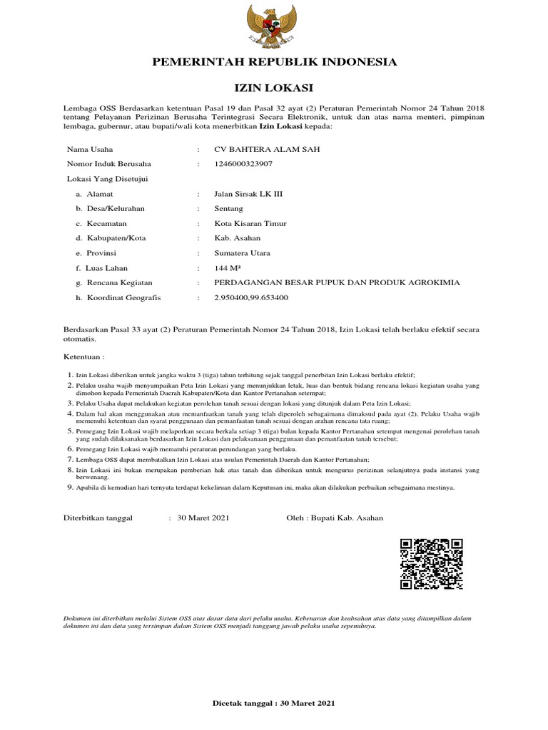 Izin Lok CV Bahtera Alam Sah | PDF