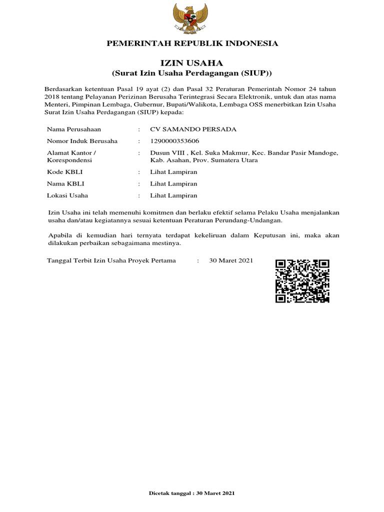 Siup CV Samando Persada | PDF