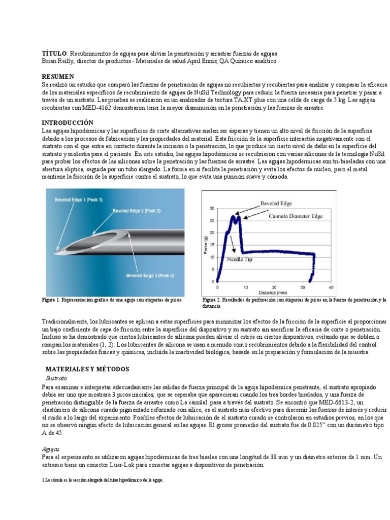 NuSil Needle Coatings To Relieve Penetration Needles | PDF | Adhesión | Silicona