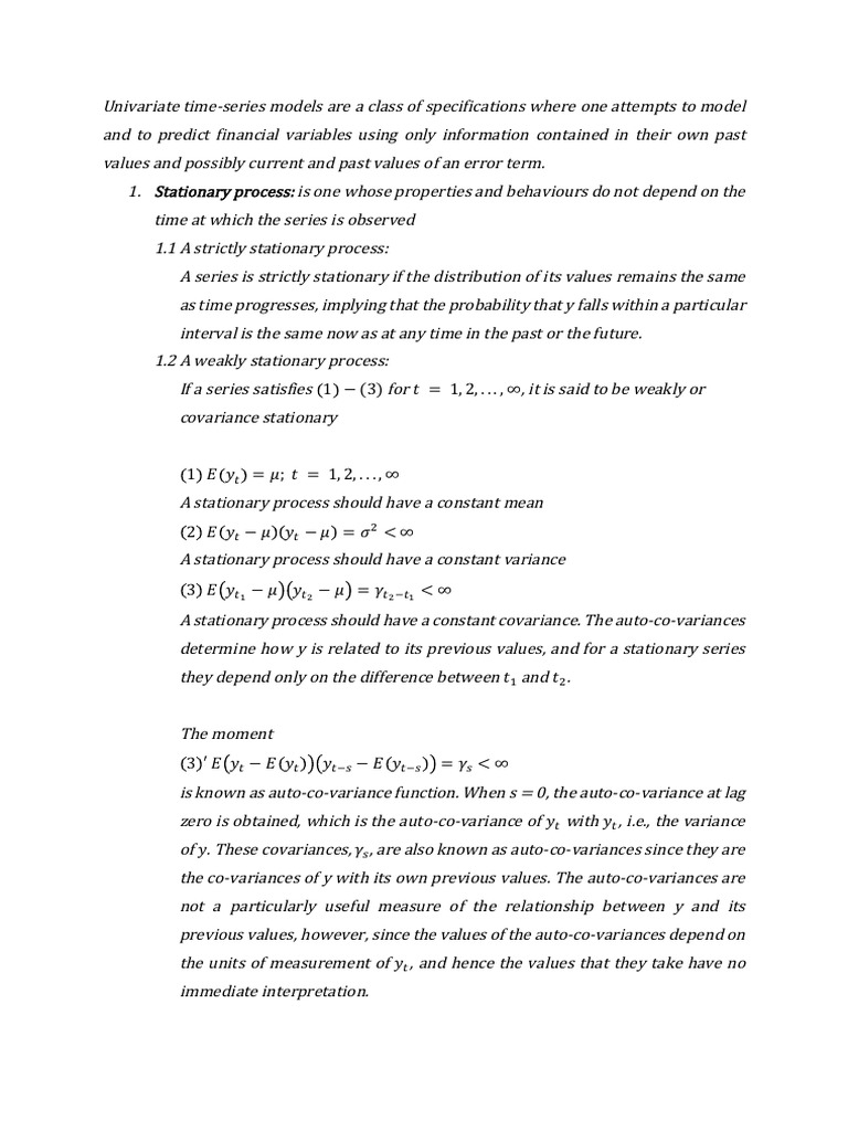 Univariate Time Series Model Notes Pdf Autoregressive Model