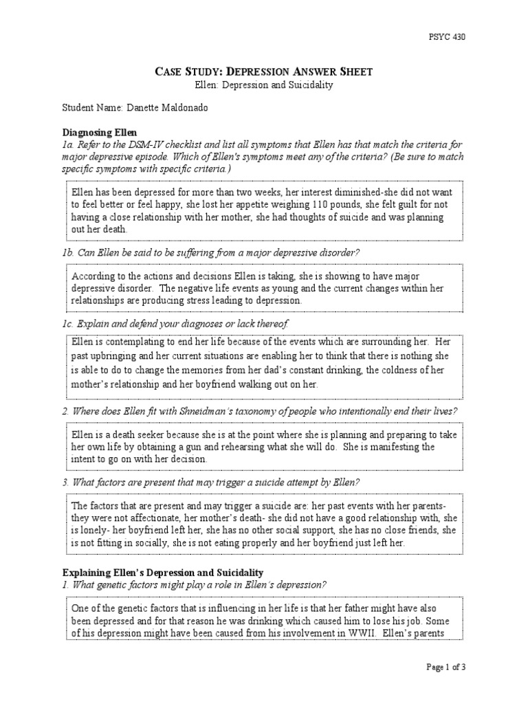 C S: D A S: Diagnosing Ellen | PDF | Psychotherapy | Major Depressive ...