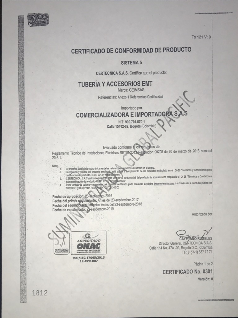 FO 121 V0 - Tubería y Accesorios EMT Ceimsas | PDF