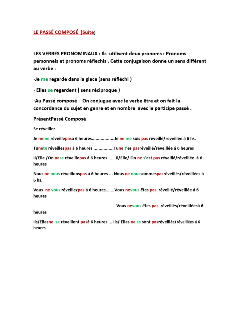 Passé Composé des Verbes Pronominaux | PDF