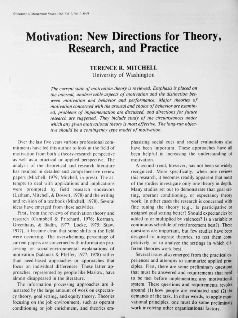 Motivation. New Directions For Theory, Research, and Practice. | PDF ...
