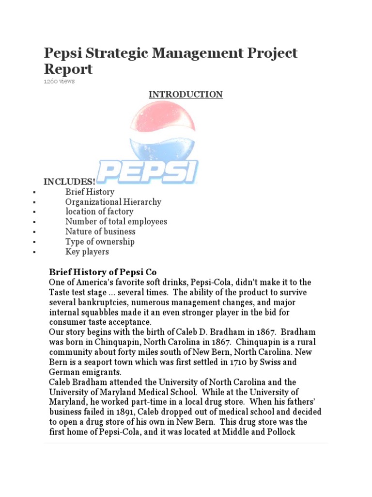 Pepsi Strategic Management Project Report | PDF | Pepsi | Pepsi Co