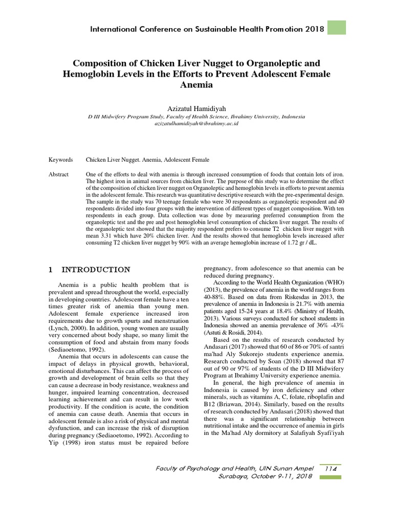 Composition of Chicken Liver Nugget To Organoleptic and Hemoglobin ...