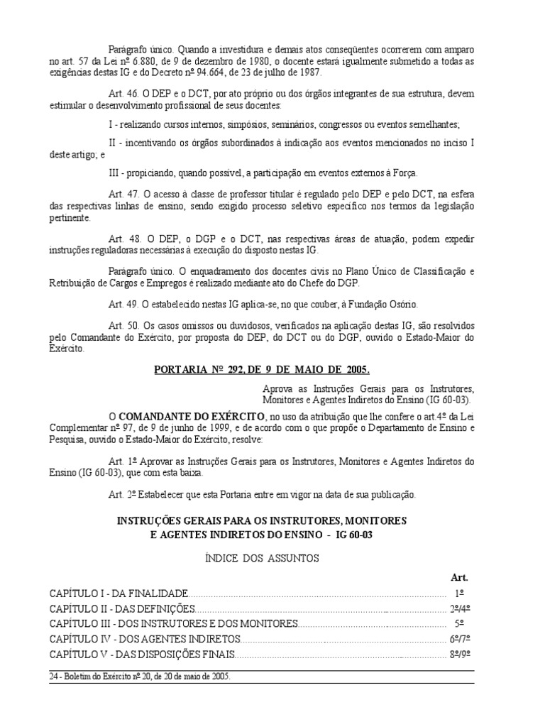IG 60-03 (Aprova As IG para Instr, Monitores e Ag Indiretos Do Ensino | PDF