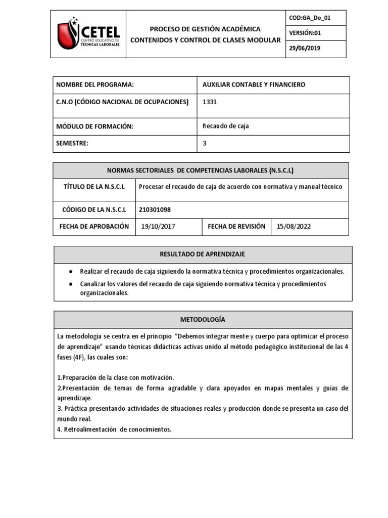 Módulo de Caja: Recaudo y Canalización | PDF | Evaluación | Contabilidad
