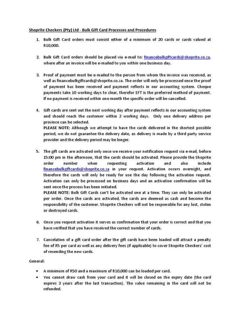 Bulk Gift Cards Policies Procedures 2 | PDF | Gift Card | Payments
