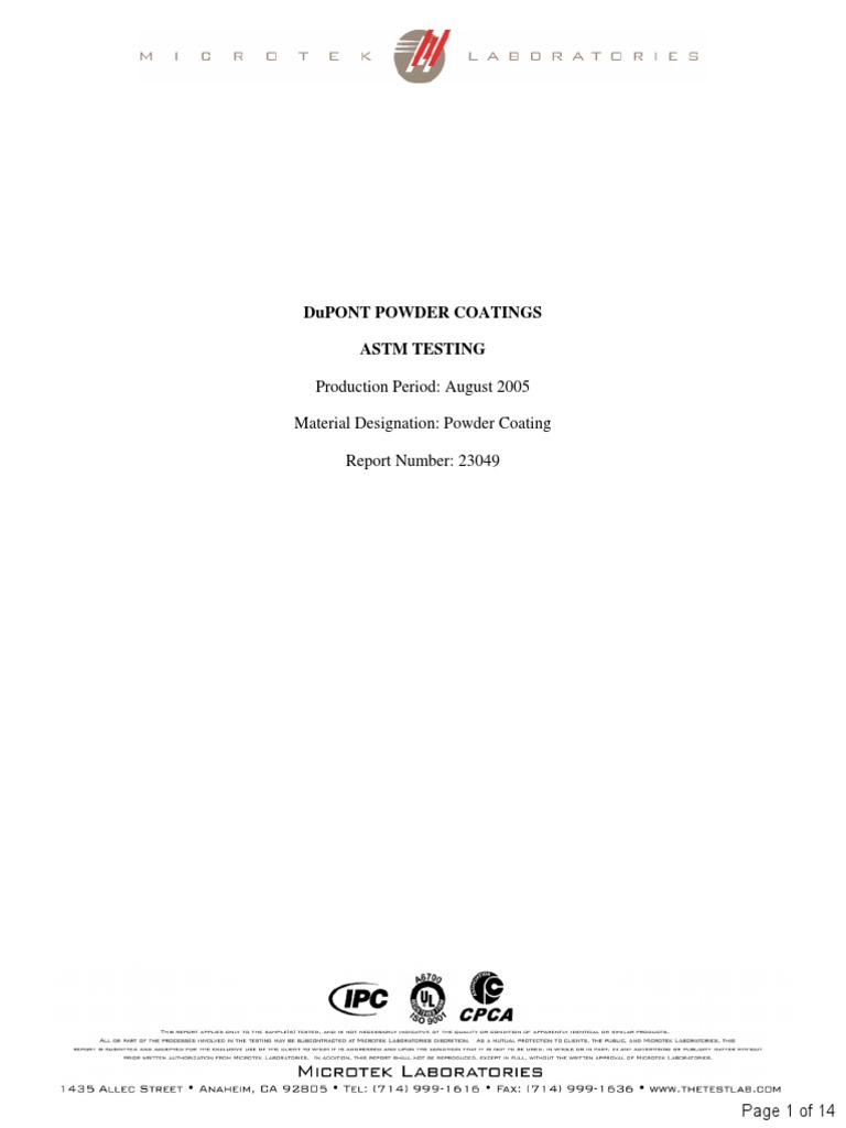 Dupont Powder Coatings Astm Testing | PDF | Specification (Technical ...