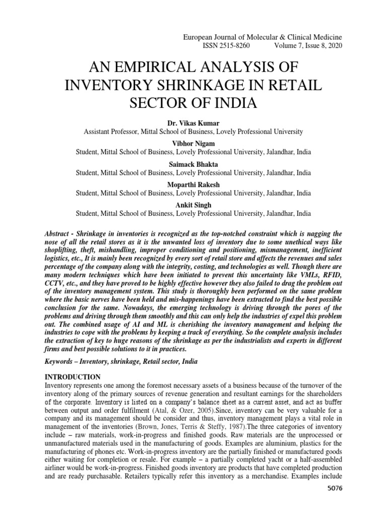 Inventory Shrinkage Analysis in Retail India | PDF | Inventory | Retail