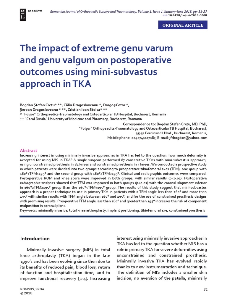 The Impact of Extreme Genu Varum and Genu Valgum On Postoperative ...