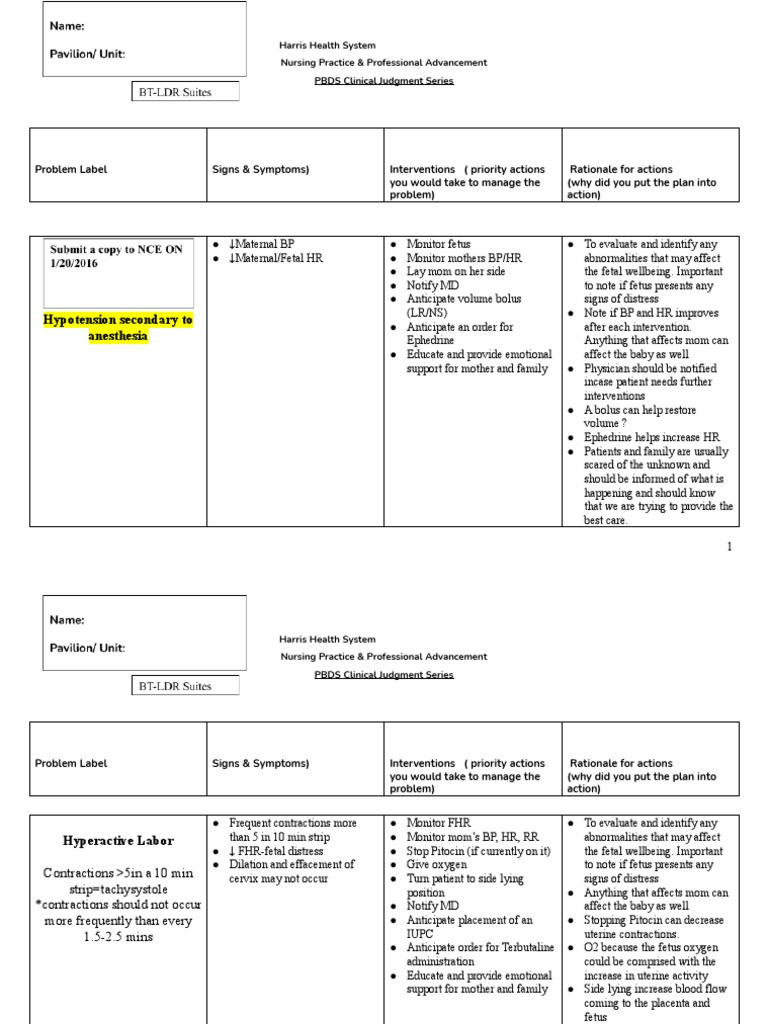 PBDS Clinical Judgement Worksheet-1 | PDF | Childbirth | Obstetrics