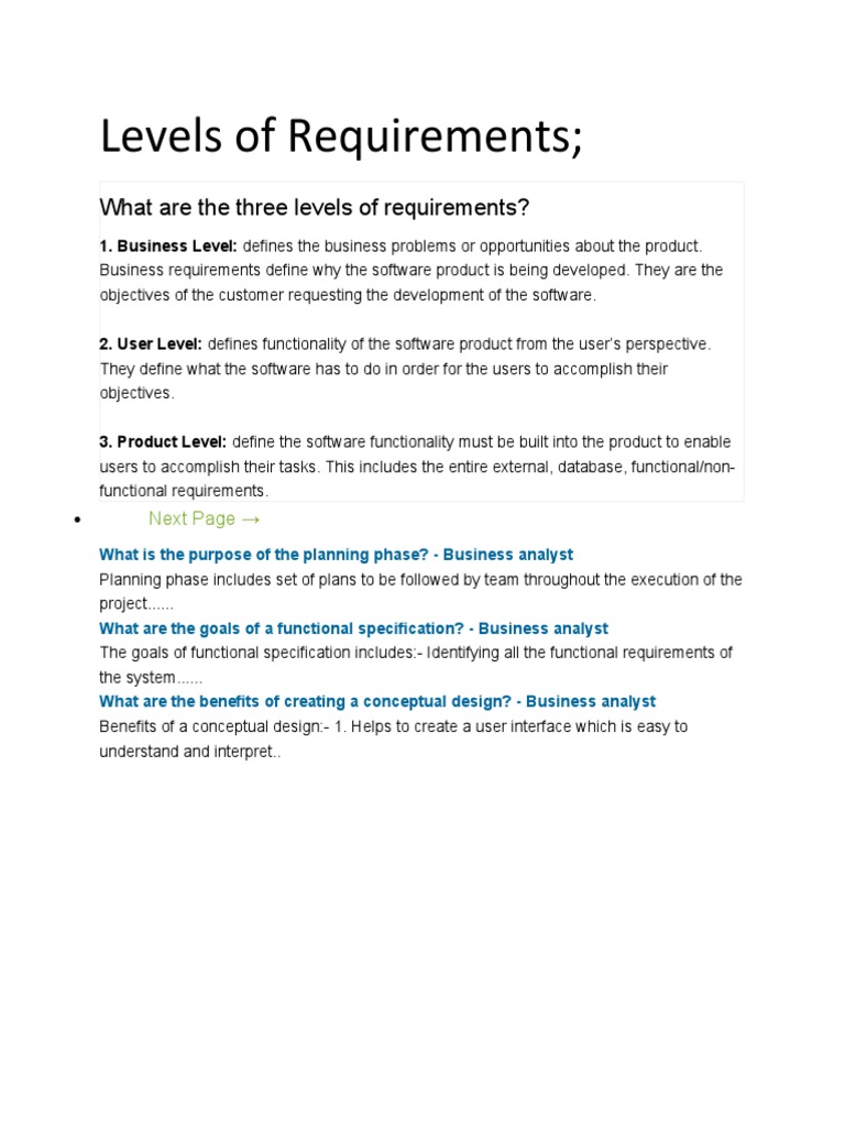 Levels of Requirements | PDF