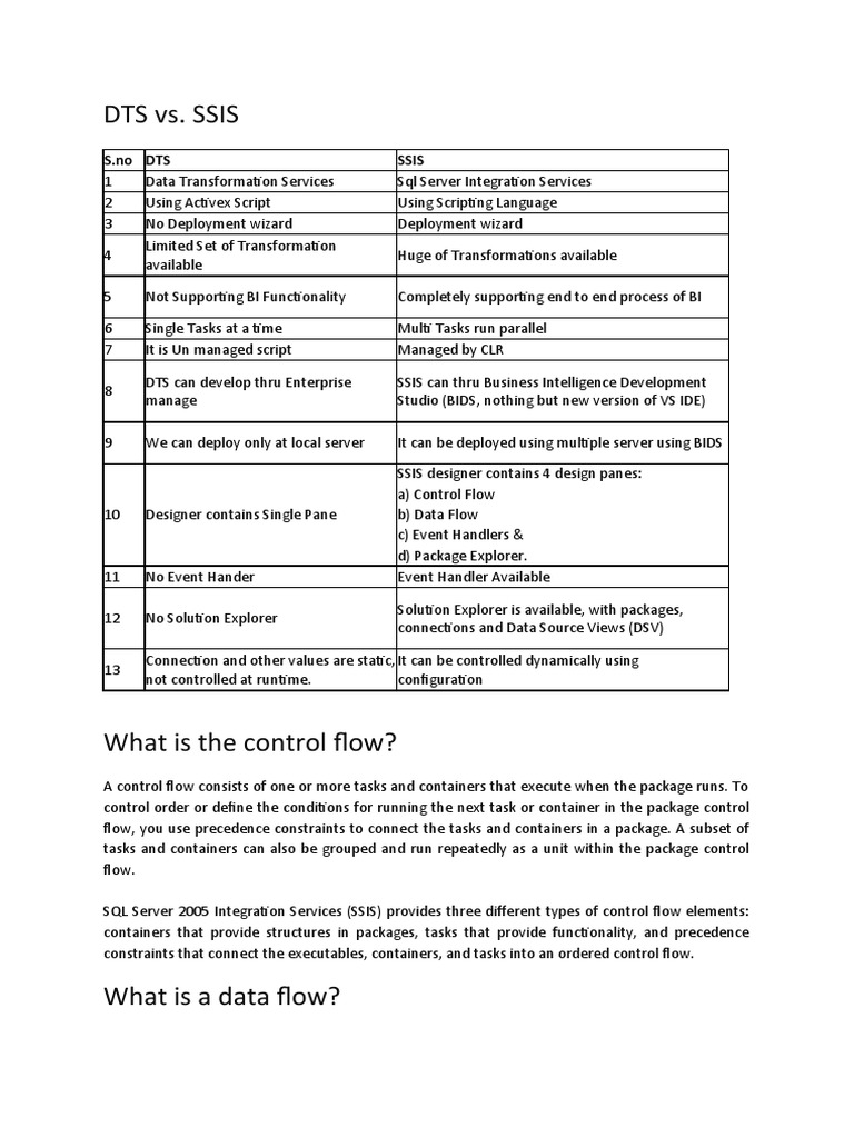 Dts vs. Ssis | PDF | Microsoft Sql Server | Computer Programming