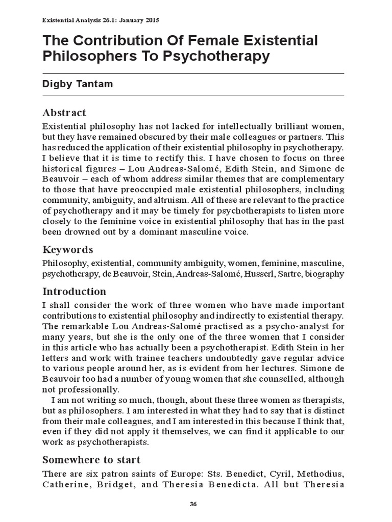 The Contributions of Female Existential Philosophers To Psychoterapy ...