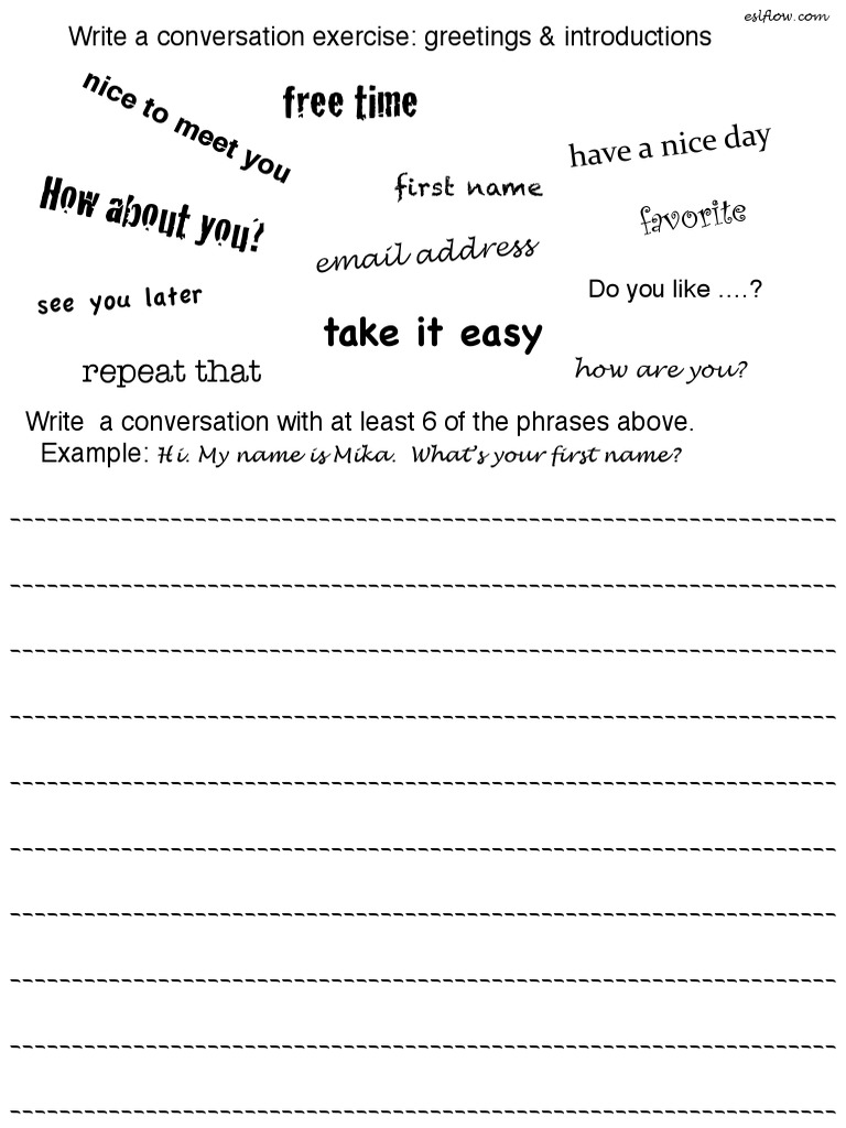 Greetings and Introductions Exercise | PDF | Language Arts & Discipline ...