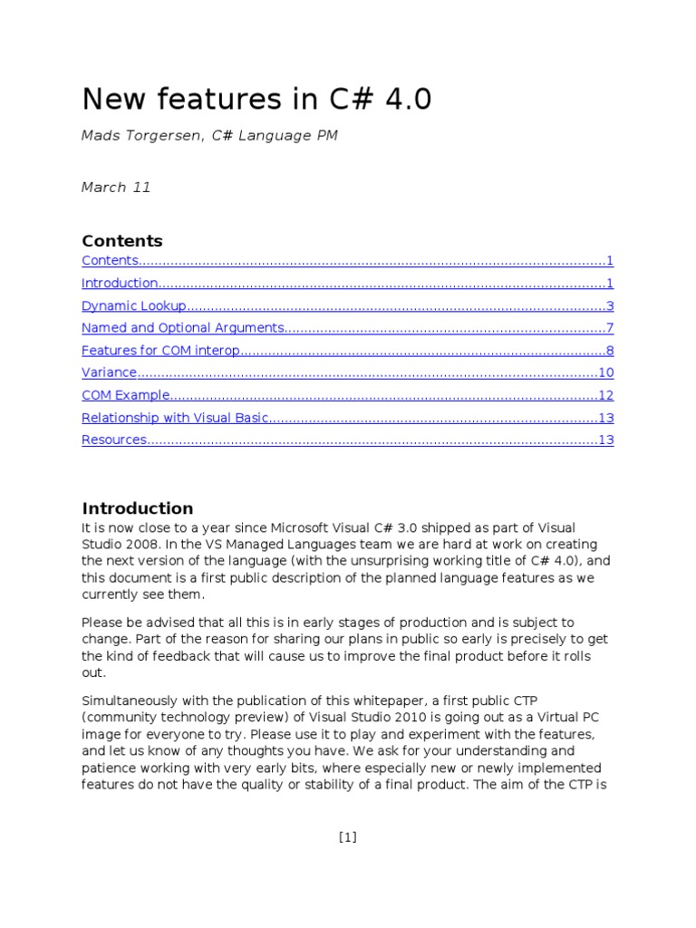 New Features In Csharp 40 Pdf Parameter Computer Programming C