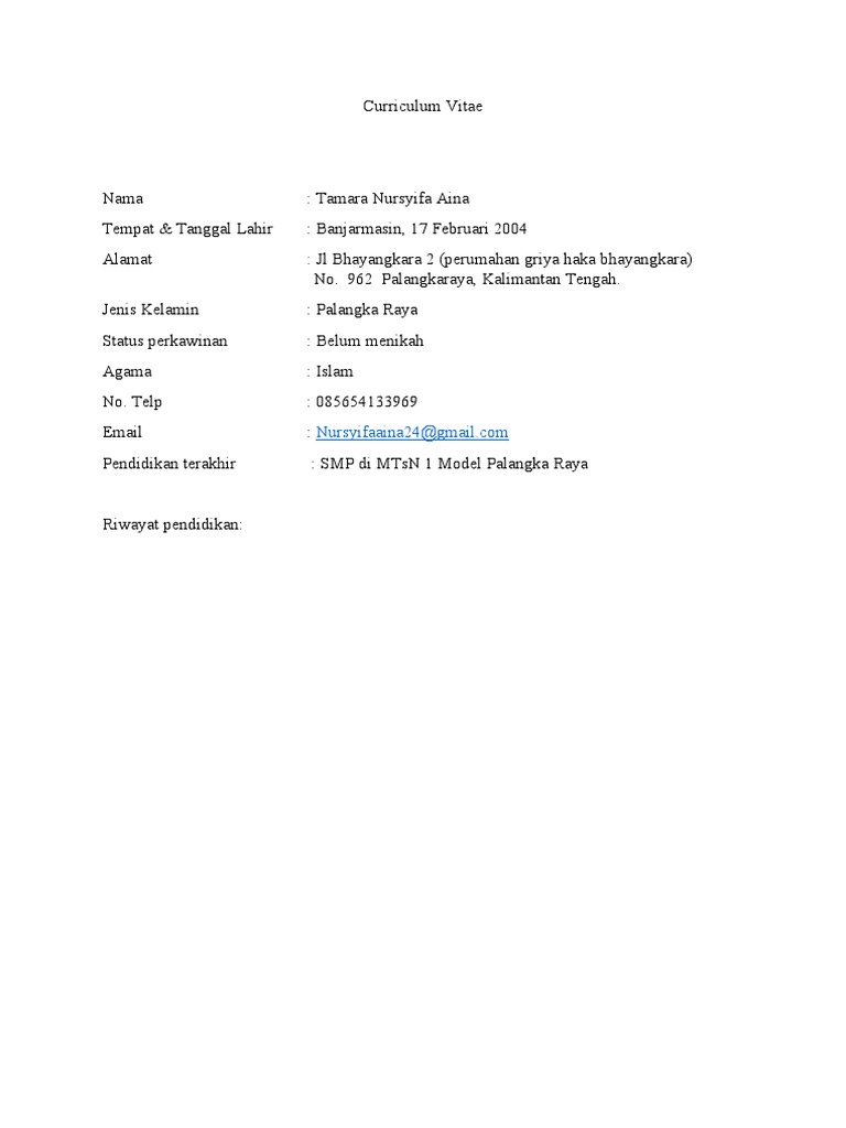 CV Tamara Nursyifa Aina | PDF