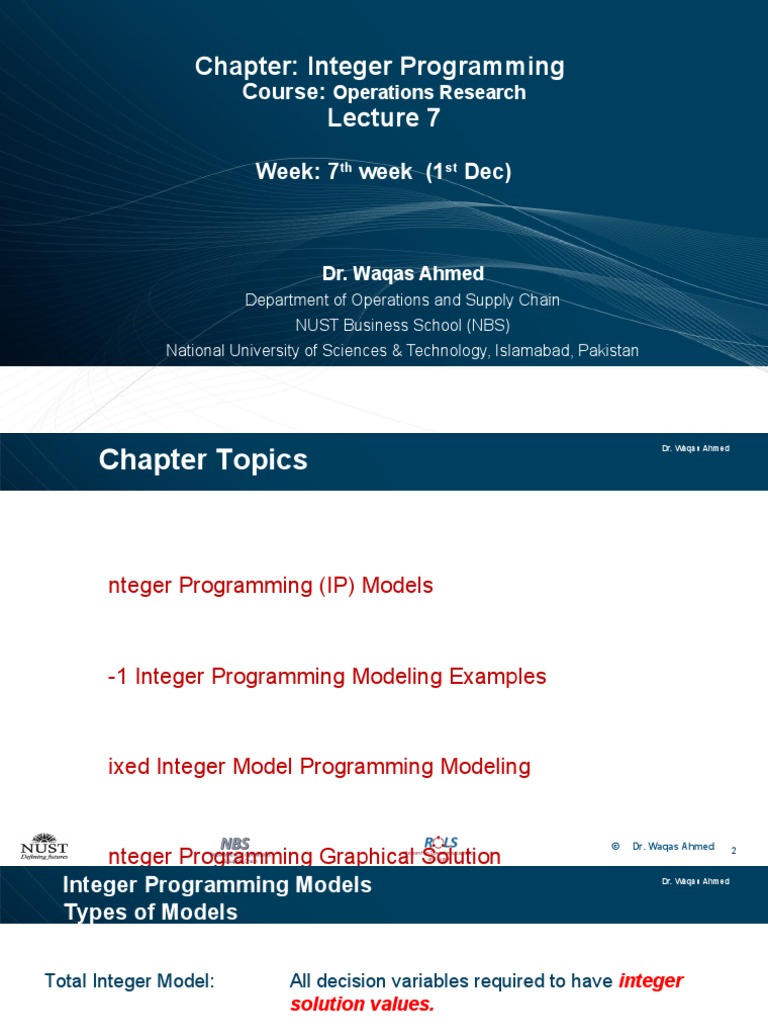 Chapter: Integer Programming: Course | PDF | Applied Mathematics | Teaching Mathematics