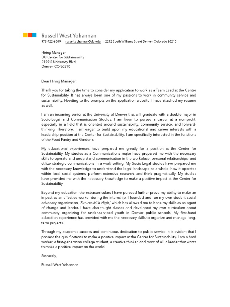 E-Portfolio Cover Letter PDF | PDF | Sustainability | Human Nature