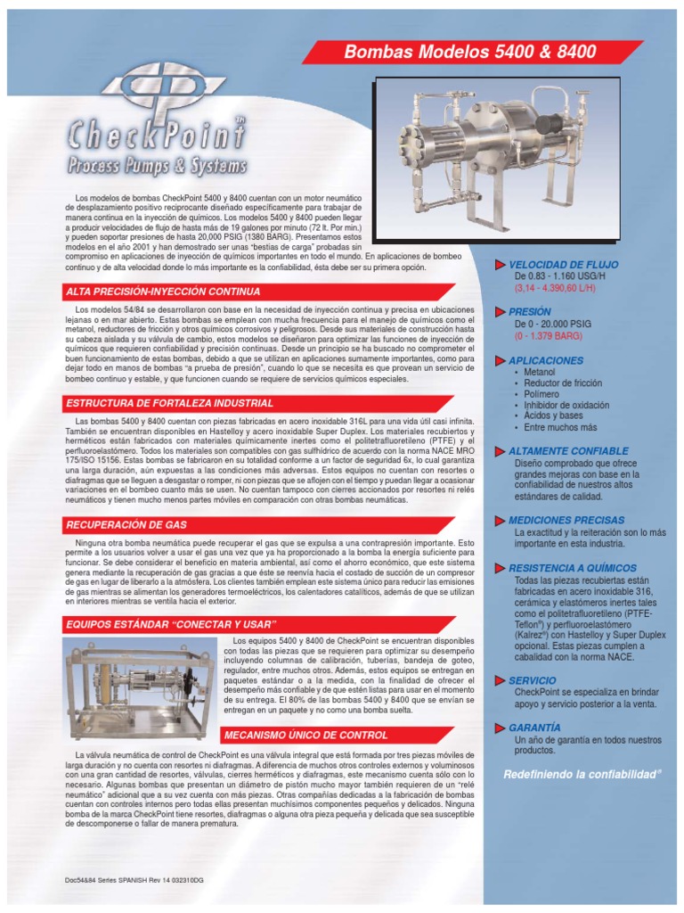 Check Point 5400 & 8400 Tabla de Capacidad - Desconocido | PDF | Bomba ...