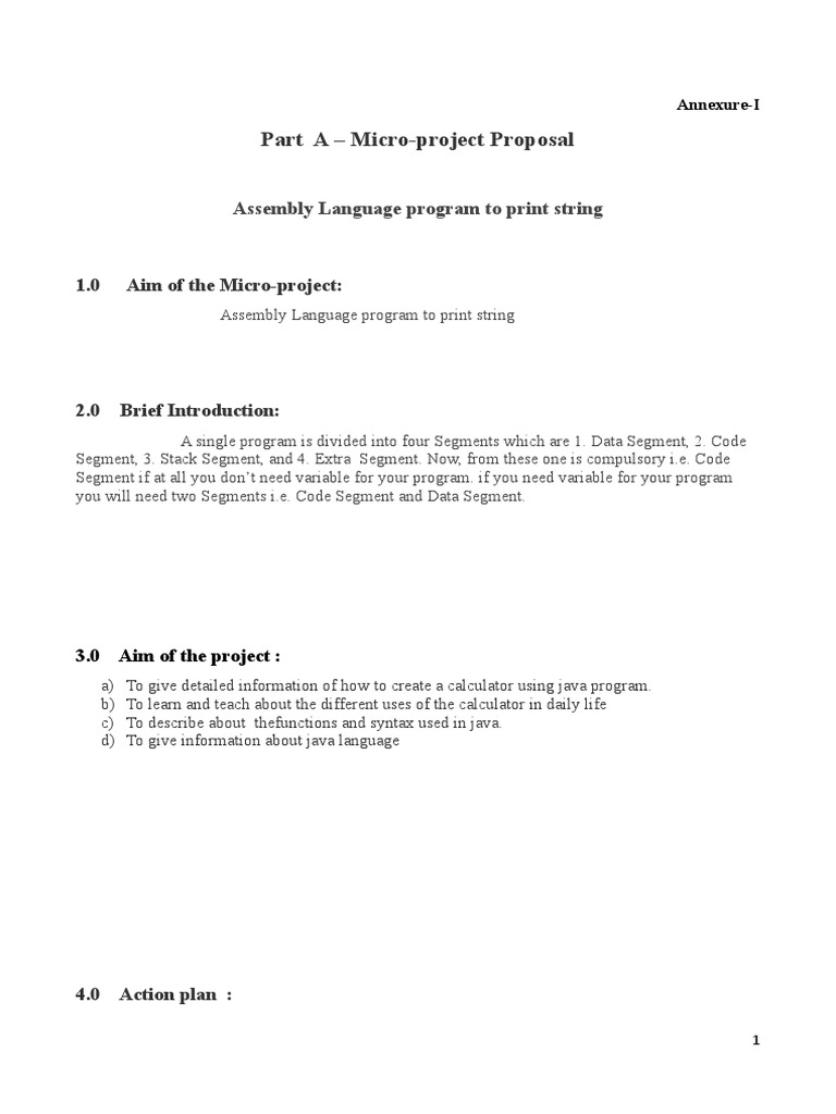 Part A - Micro-Project Proposal: Assembly Language Program To Print String | Download Free PDF ...