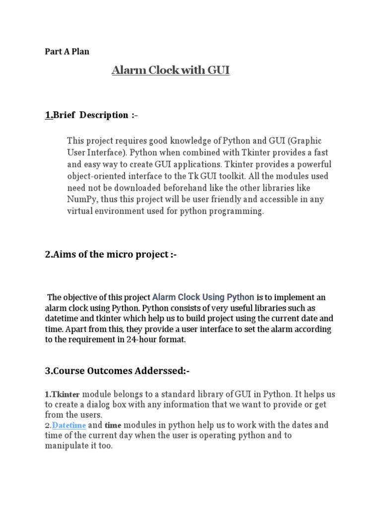 Alarm Clock With Gui Pdf Python Programming Language Graphical User Interfaces 