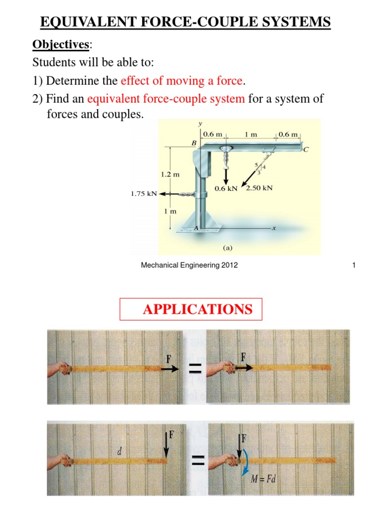 Equivalent Force-Couple Systems: Objectives | Download Free PDF | Force | Mechanical Engineering