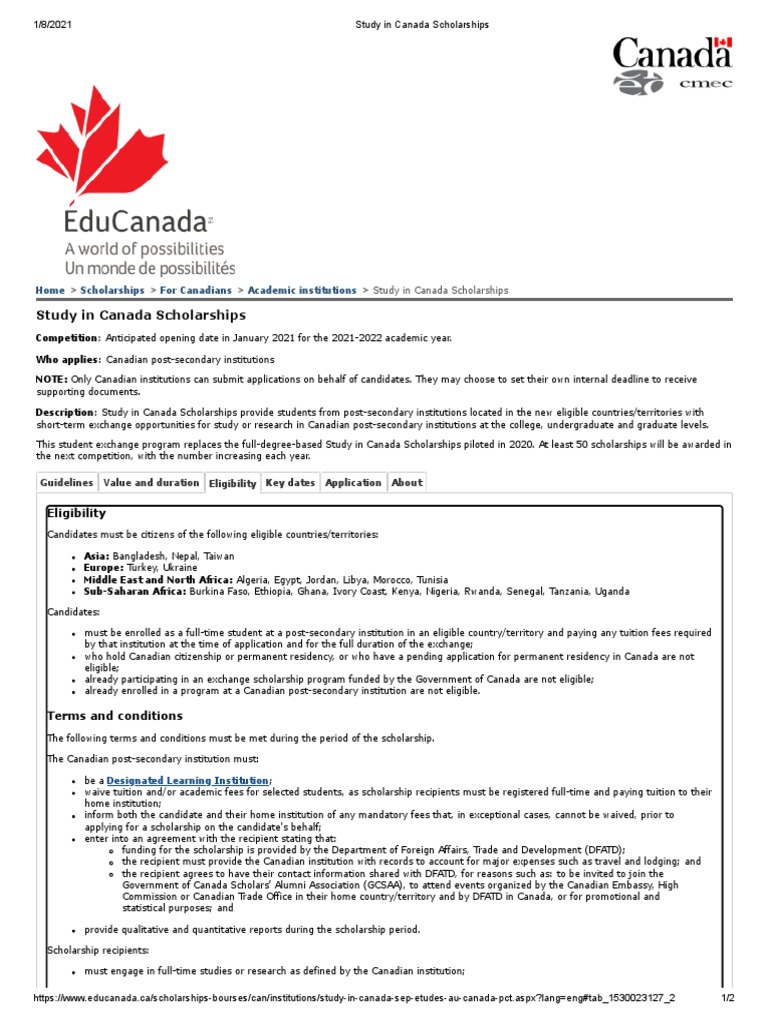 Study in Canada Scholarships | PDF | Canada | Tuition Payments